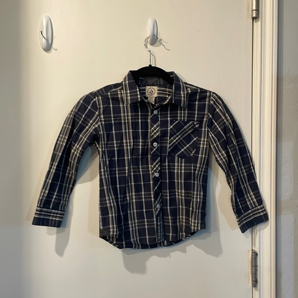 Volcom | Shirts & Tops | Kids Navy Blue And Gold Flannel | Poshmark